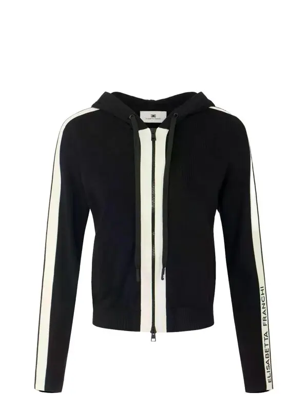 Elisabetta Franchi Two-tone Knit Hooded Sweatshirt With Logo Detail - Black