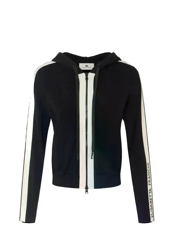 Elisabetta Franchi Two-tone Knit Hooded Sweatshirt With Logo Detail - Black