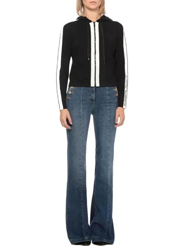 Elisabetta Franchi Two-tone Knit Hooded Sweatshirt With Logo Detail - Black