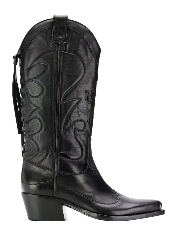 HTC LOS ANGELES Leather Cowboy Boots With Metal Tip - Black