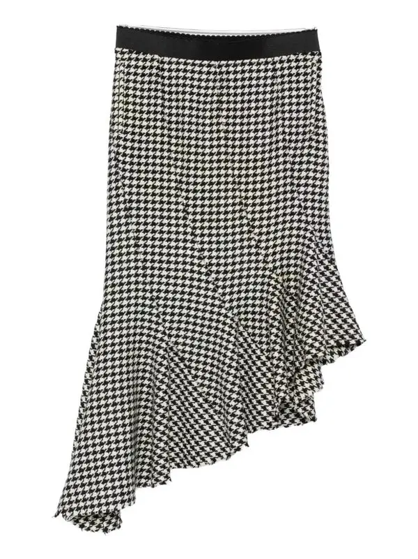 Attico Houndstooth Asymmetric Midi Skirt - White