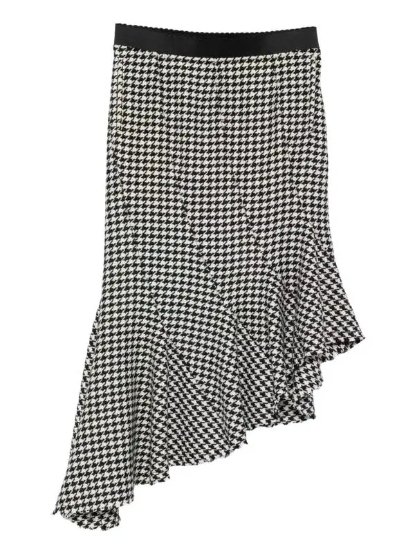 Attico Houndstooth Asymmetric Midi Skirt - White