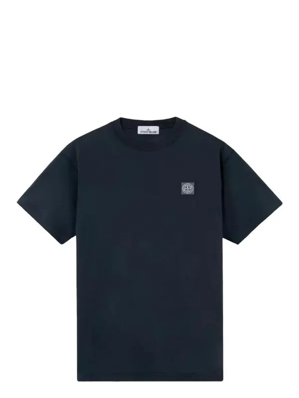 Stone Island 2100026 Organic Cotton Jersey 'fissato' Effect Slim-fit T-shirt With Compass Patch - Blue