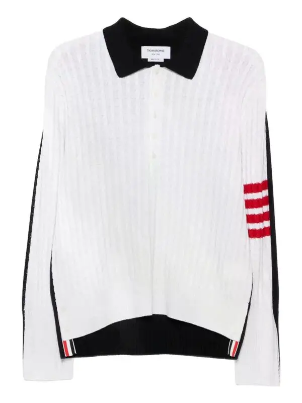 Thom Browne 4-bar Cable-knit Polo Shirt - White
