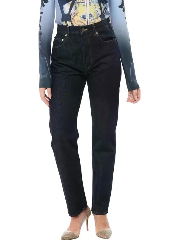 Loulou De Saison Straight Leg Topstitched Jeans - Blue