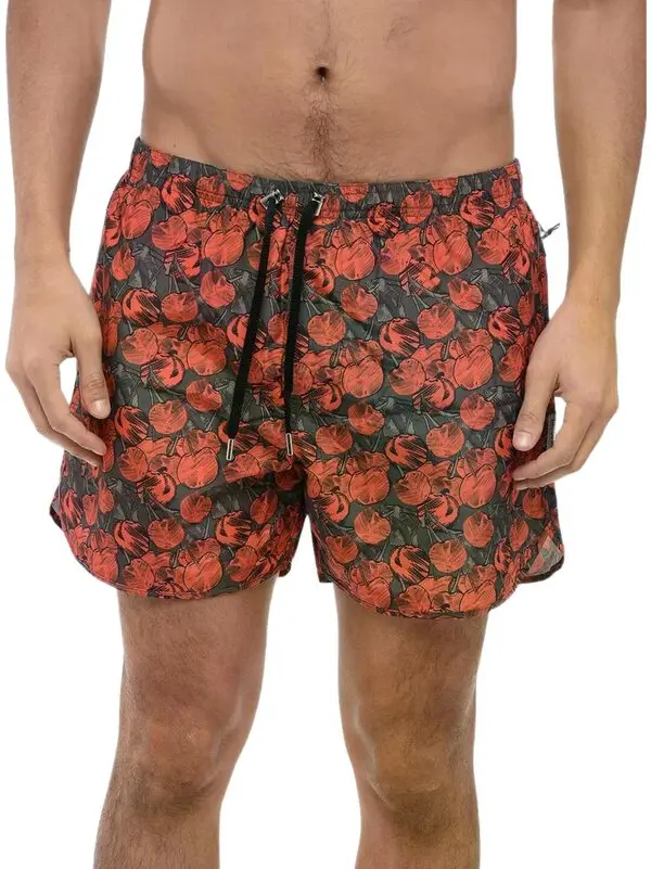 Neil Barrett Cherry Print Drawstring Swim Shorts - Red