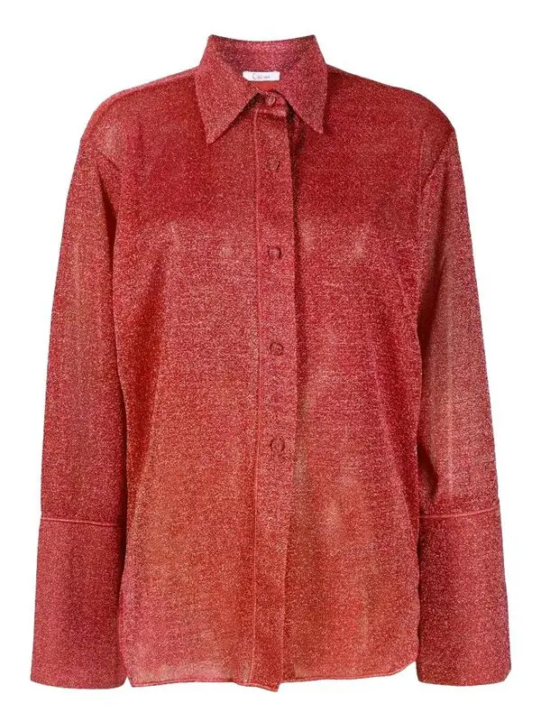 Oseree Metallic Effect Button-up Shirt - Red