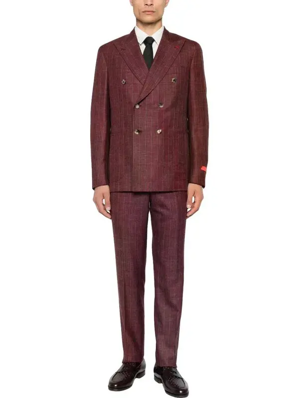 Isaia Double-breasted Pinstripe Suit - Red
