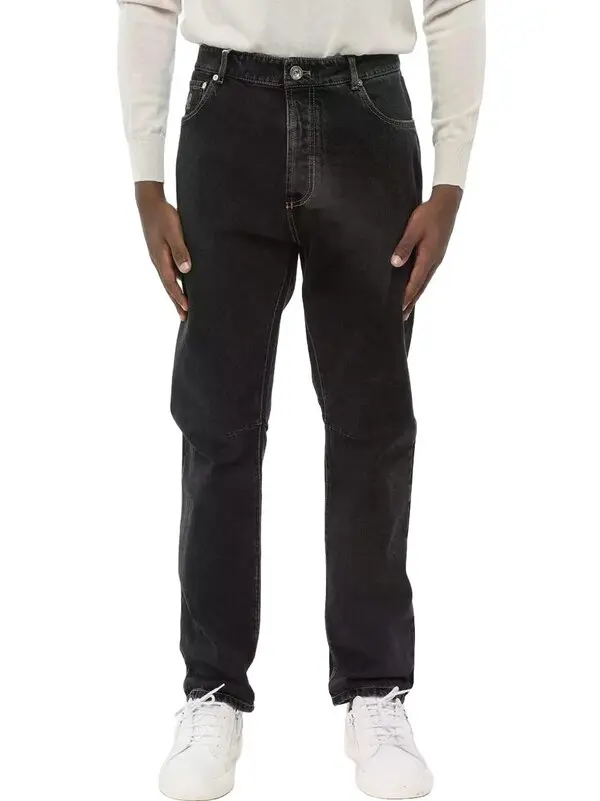 Brunello Cucinelli Straight Leg Jeans With Logo Patch - Black