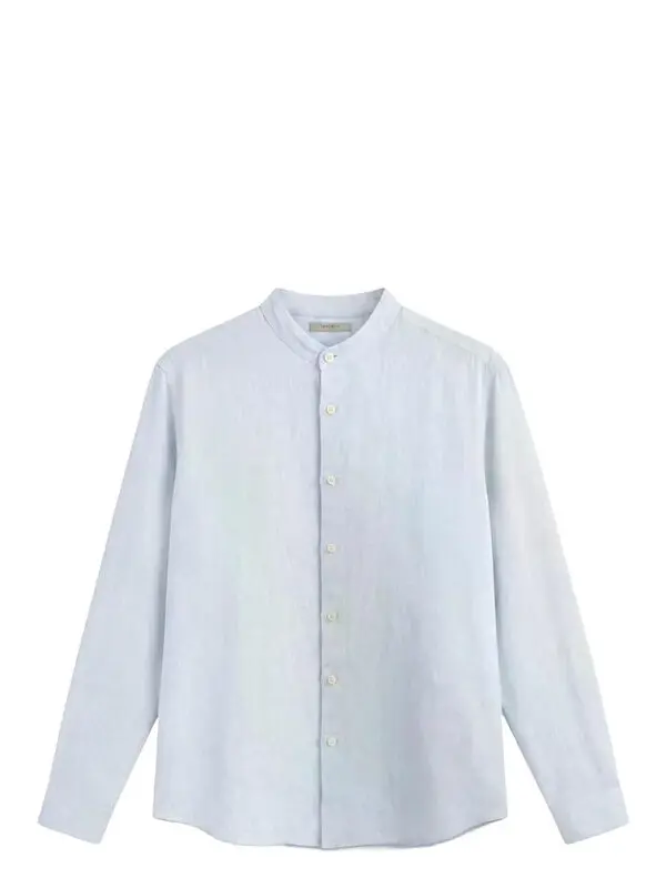 Seventy Band-collar Linen Shirt - Blue