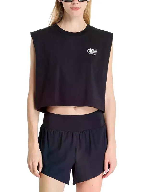 CIELE Logo-print Cropped Tank Top - Black