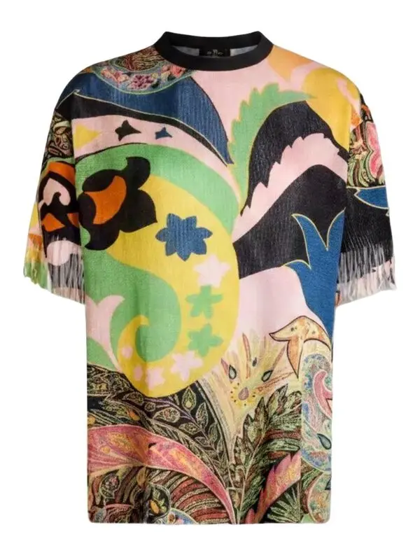 Etro Paisley-print Frayed Sweater - Neutrals