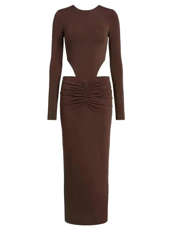 Andamane The Attico Heloise Cut-out Ruched Midi Dress - Brown