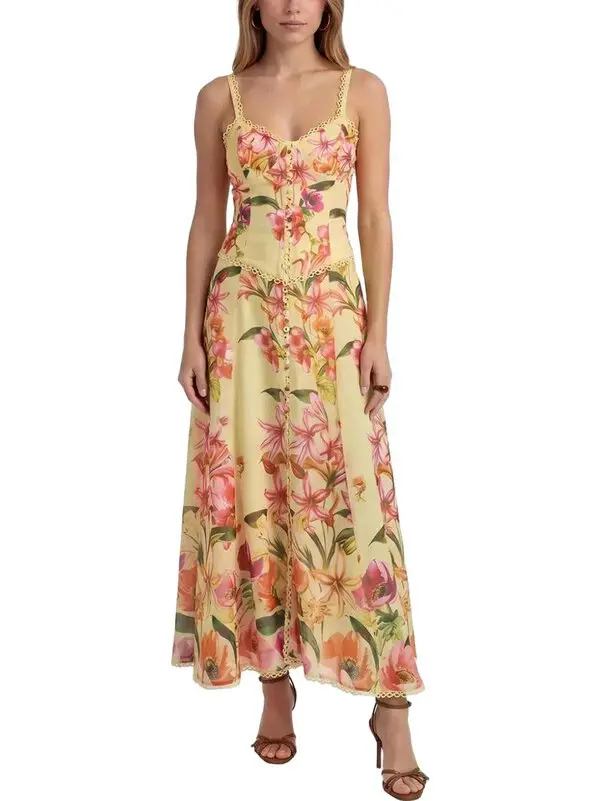 Charo Ruiz Ibiza Solara Floral Print Midi Dress - Yellow