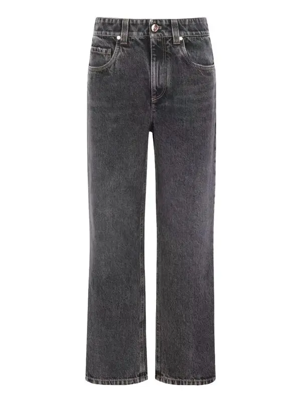 Brunello Cucinelli Monili-trimmed Straight-leg Jeans - Grey