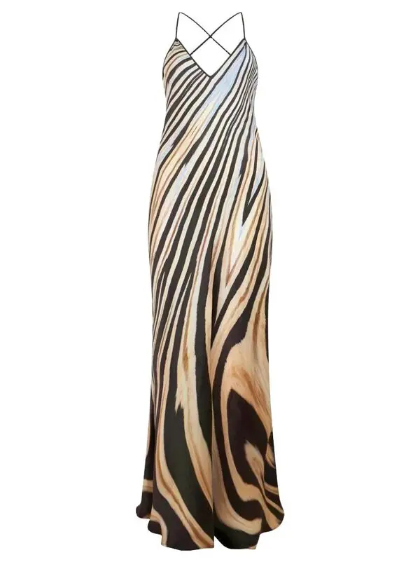 Roberto Cavalli Zebra Print Maxi Dress - Black