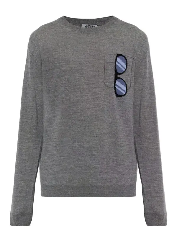 Moschino Intarsia Sunglasses Chest Pocket Sweater - Grey