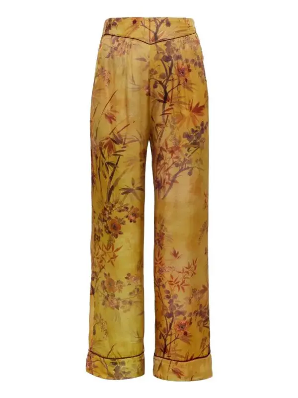 FORTE_FORTE Botanical Motif Wide-leg Trousers - Yellow