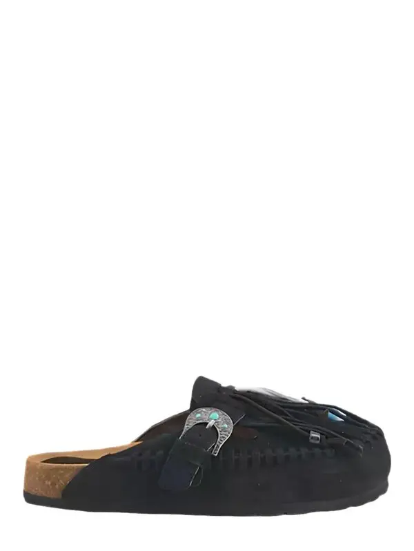 TAJI Caribe Fringed Slip-ons With Bead Embellishment - Black