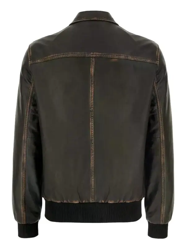 COLAMARINO Leather Bomber Jacket With Front Zip - Brown