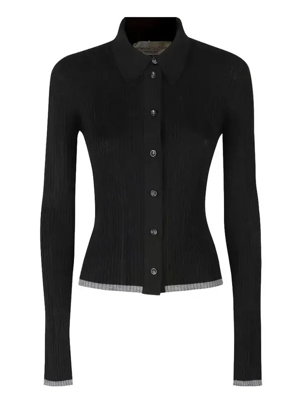 ROBERTO COLLINA Ribbed-knit Button-up Cardigan - Black
