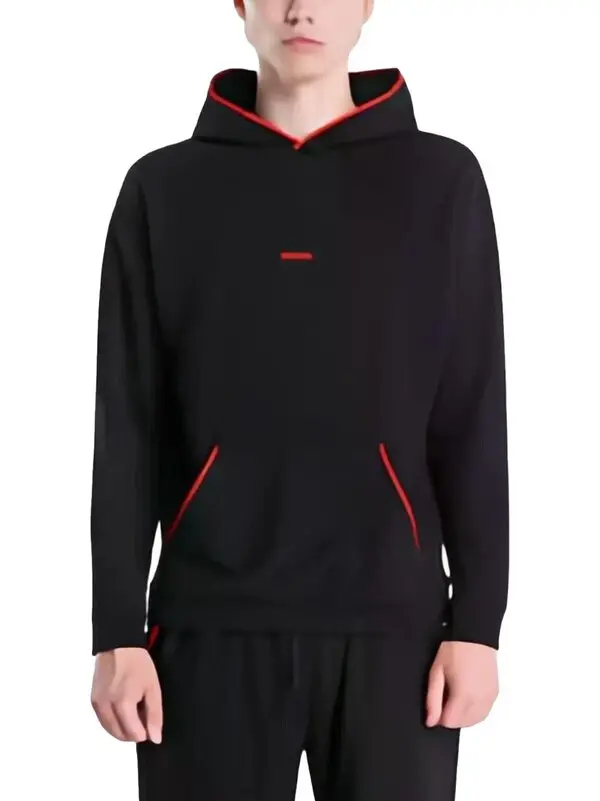 Hugo Logo Print Pouch Pocket Hoodie - Black