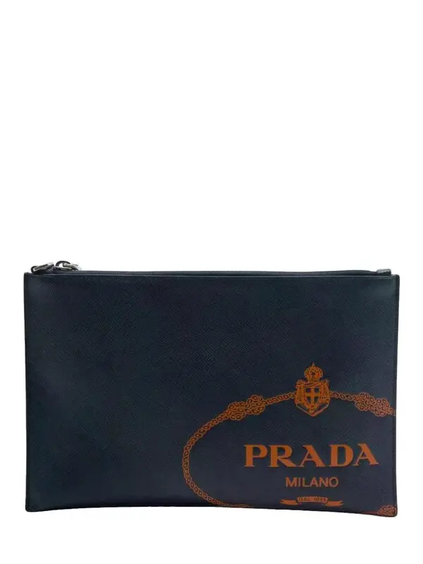 Prada Saffiano Leather Clutch Bag - Blue