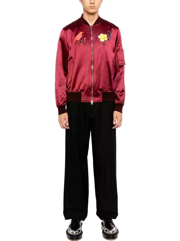 Alexander McQueen Embroidered Zip Bomber Jacket - Red