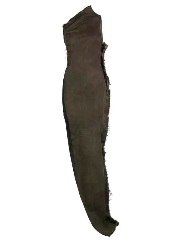 Rick Owens Maxi Frayed-edge One-shoulder Dress - Grey