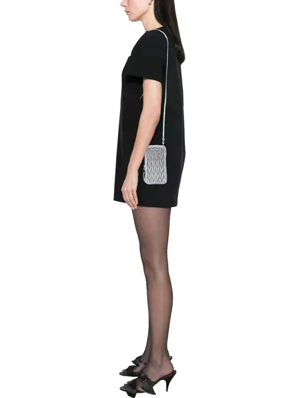 Miu Miu Matelasse Metallic Nappa Phone Holder Crossbody Bag - Silver