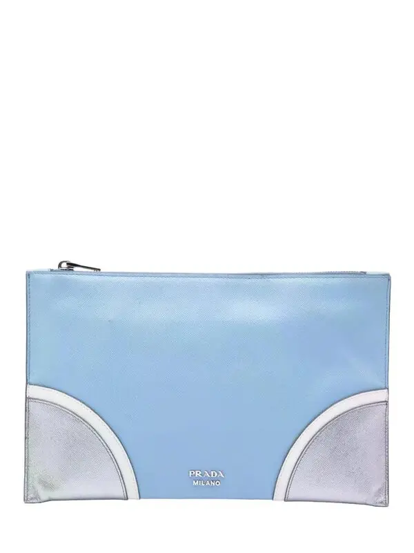 Prada Tricolor Saffiano Leather Clutch Bag - Blue