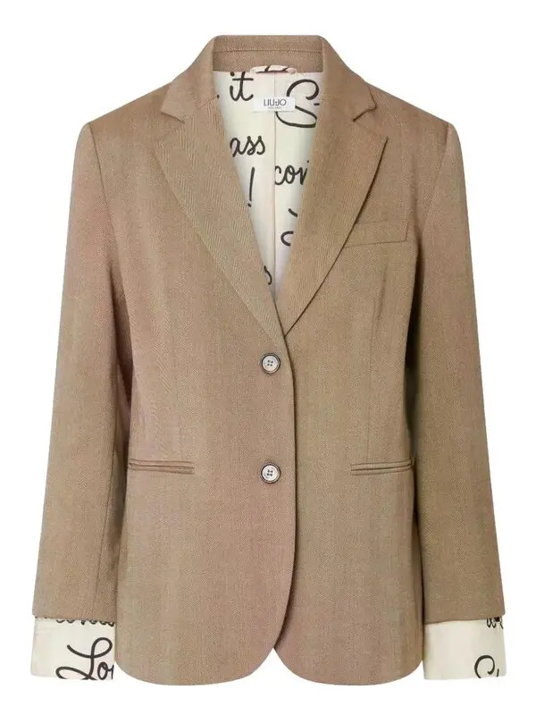 Liu Jo Single-breasted Blazer In Herringbone Fabric - Neutrals