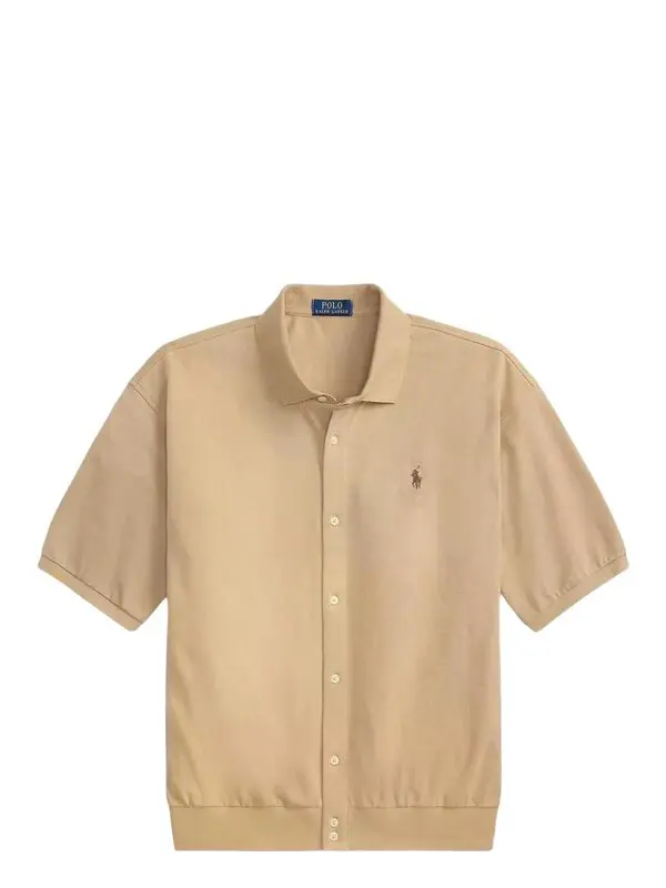 Polo Ralph Lauren Logo-embroidered Ribbed-trim Shirt - Neutrals