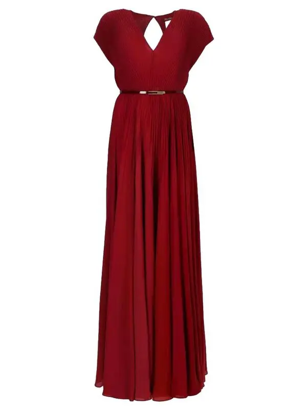 Max Mara Pleated Maxi Dress With Belted Waist - Red