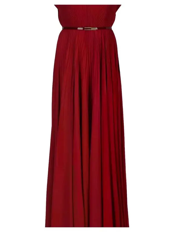 Max Mara Pleated Maxi Dress With Belted Waist - Red
