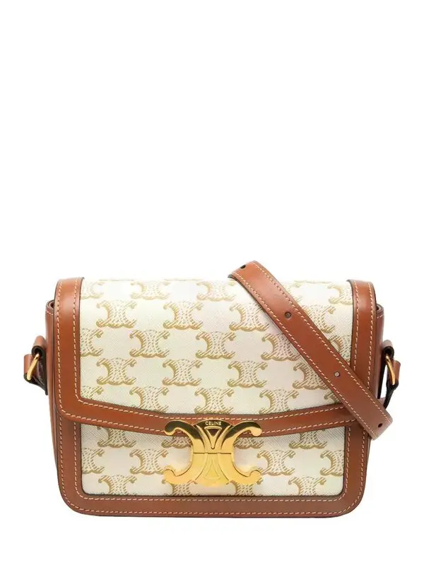 Celine Triomphe Coated Canvas And Calfskin Crossbody Bag - White