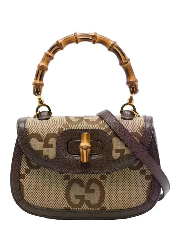Gucci Small Jumbo Gg Canvas Bamboo 1947 Top Handle Bag - Neutrals