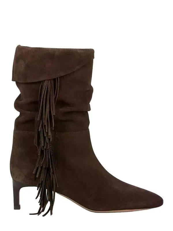 Ba&sh Fringed Pointed Toe Foldover Boots - Brown