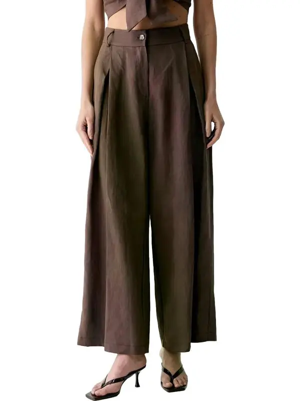 VICOLO Pleated Wide-leg Trousers - Brown