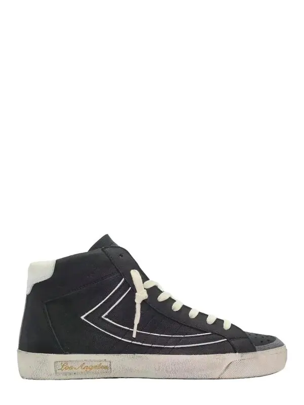 HTC LOS ANGELES Distressed Leather High Top Sneakers - Black