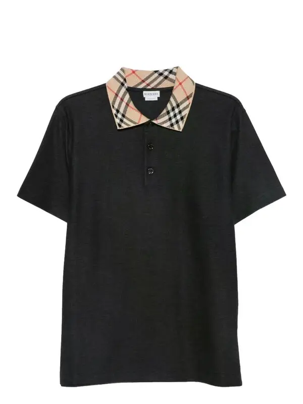 Burberry Check-collar Cotton Polo Shirt - Black