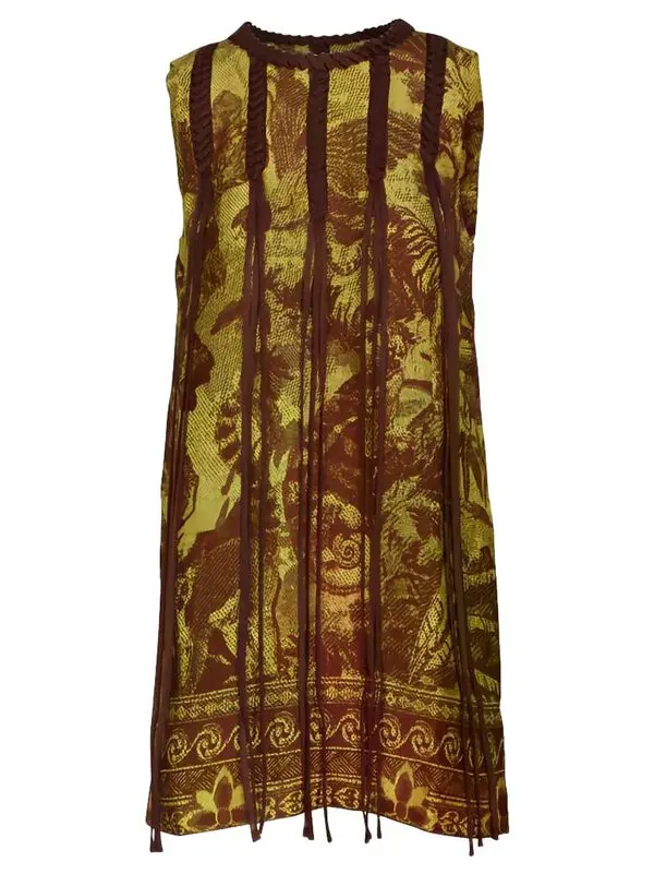 ALEMAIS Braided Fringe Mini Dress - Green