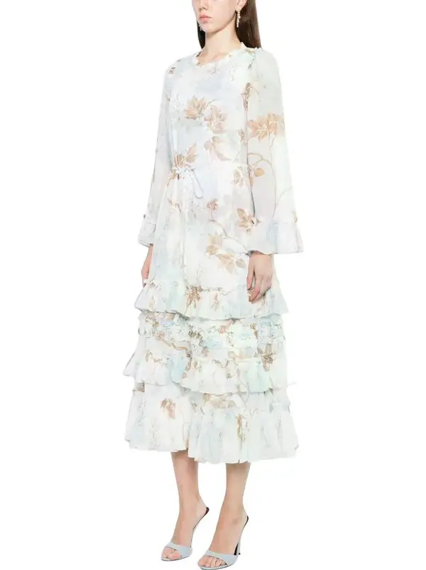 NEEDLE & THREAD Wisteria" Floral Print Long Sleeve Midi Dress - White