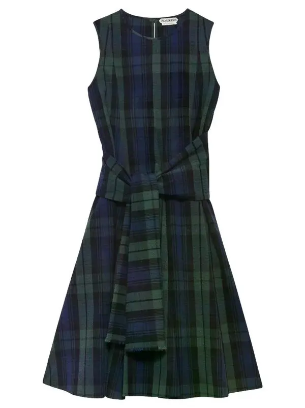 JW Anderson Check Pattern Tie-waist Midi Dress - Blue