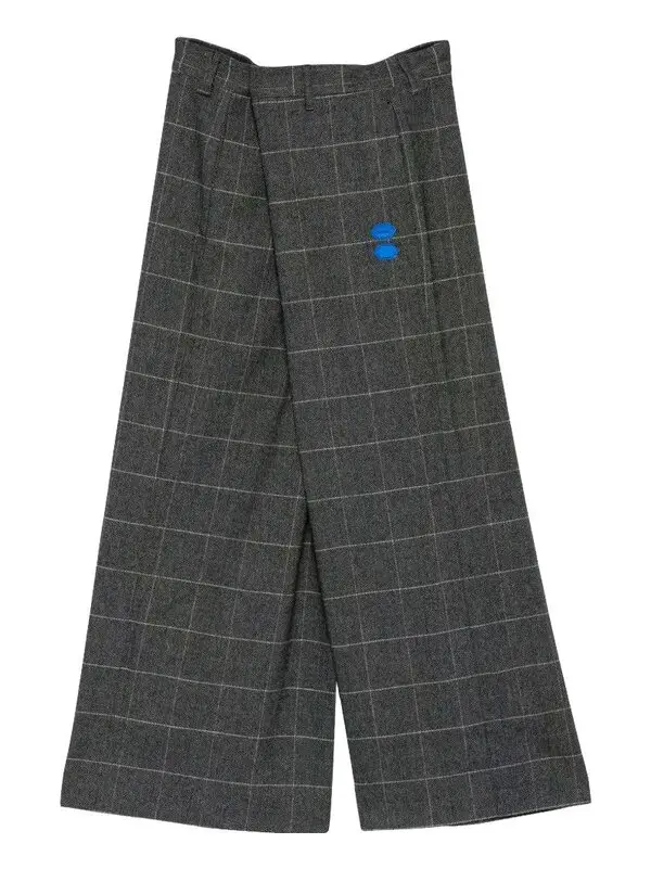 Off-White Wide Leg Plaid Trousers - Grey