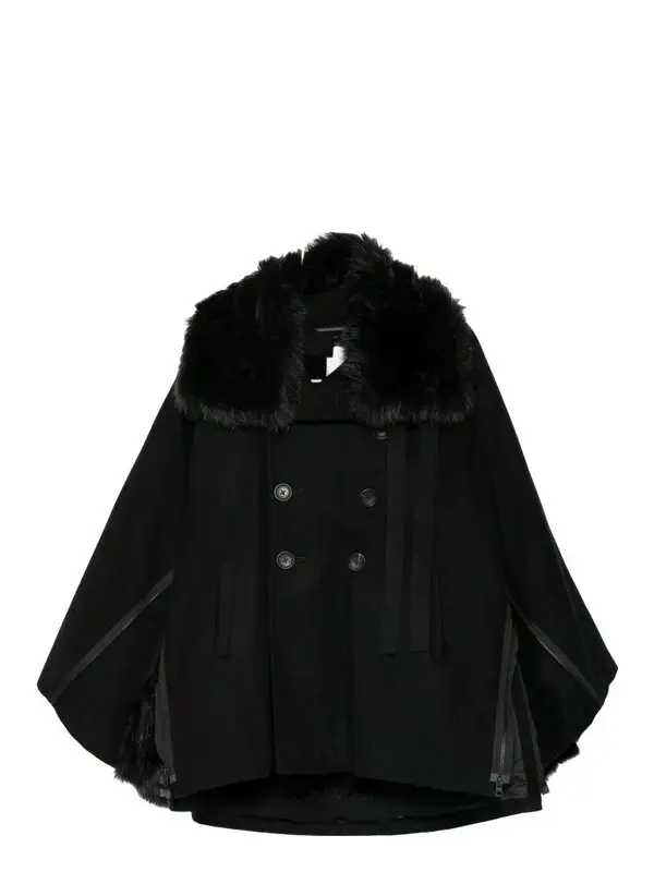 Yohji Yamamoto Faux-fur Trimmed Double-breasted Cape - Black