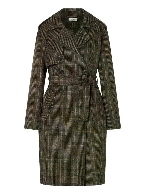 Liu Jo Long Wool Blend Plaid Trench Coat - Brown