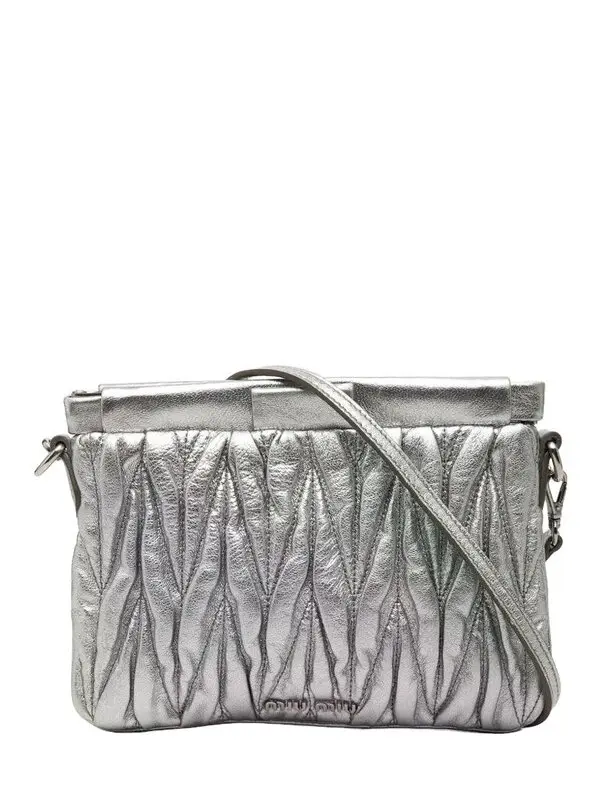 Miu Miu Matelasse Metallic Nappa Frame Clutch With Strap - Silver