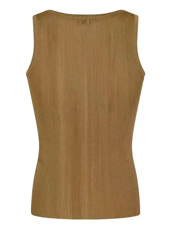 Max Mara Ribbed Knit Scoop Neck Sleeveless Top - Brown