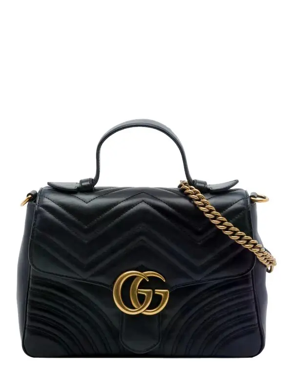 Gucci Gg Marmont Matelassé Leather Top Handle Bag Satchel - Black